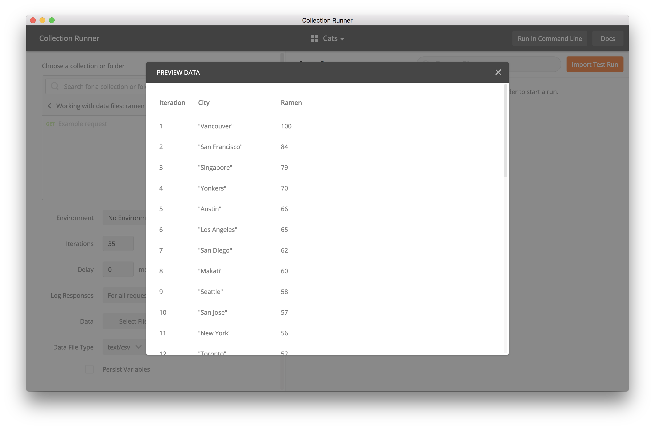 Working With Data Files Ramen Postman Team Collections Postman API 