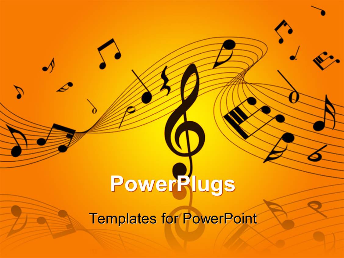 PowerPoint Template: Musical notes and symbols over orage, yellow ...