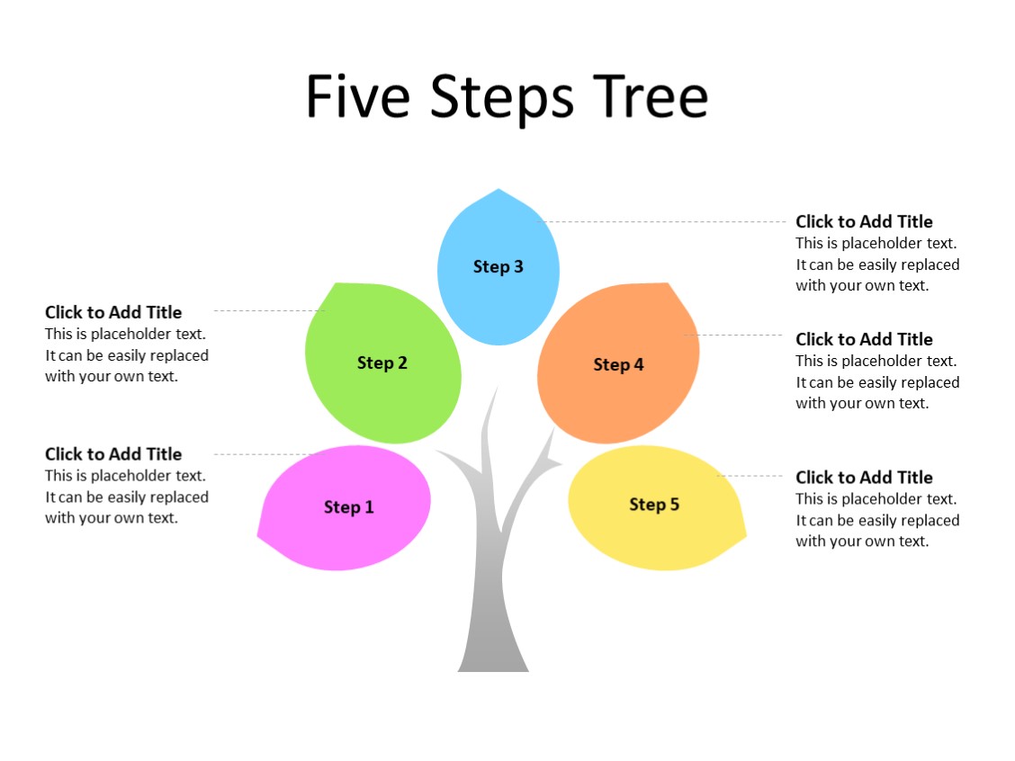 PPT Slide-Tree Diagram - 5 branches - Multicolor