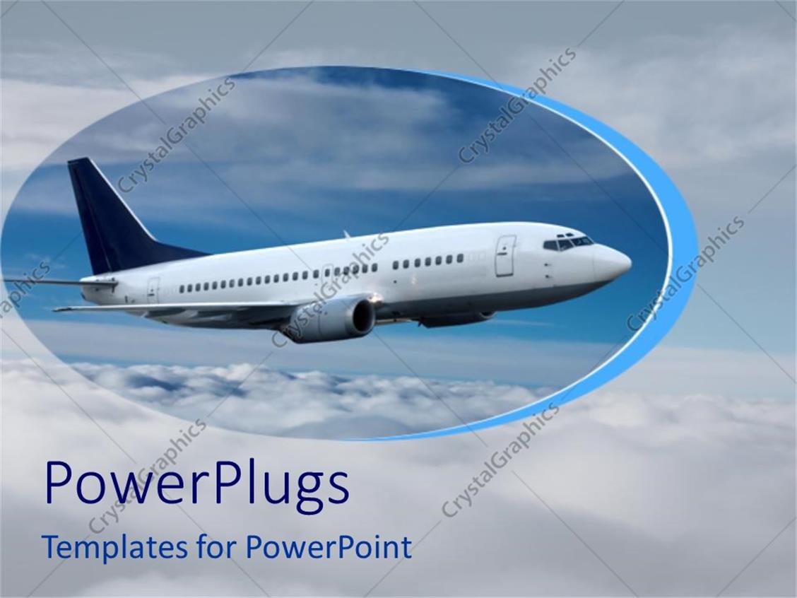 PowerPoint Template: Airplane in blue sky with clouds, flying, aviation ...
