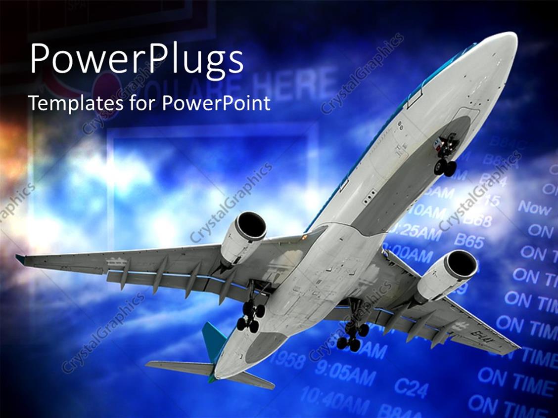 PowerPoint Template: an airplane with various flight routes in the ...