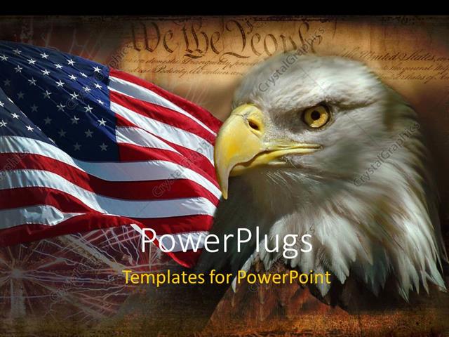 PowerPoint Template: American Eagle with the American flag over the ...
