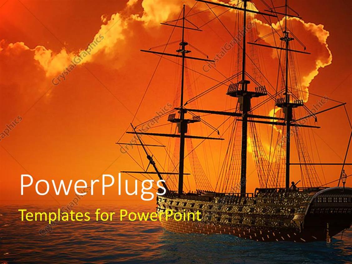 PowerPoint Template: a ship sailing in the sea with clouds in ...