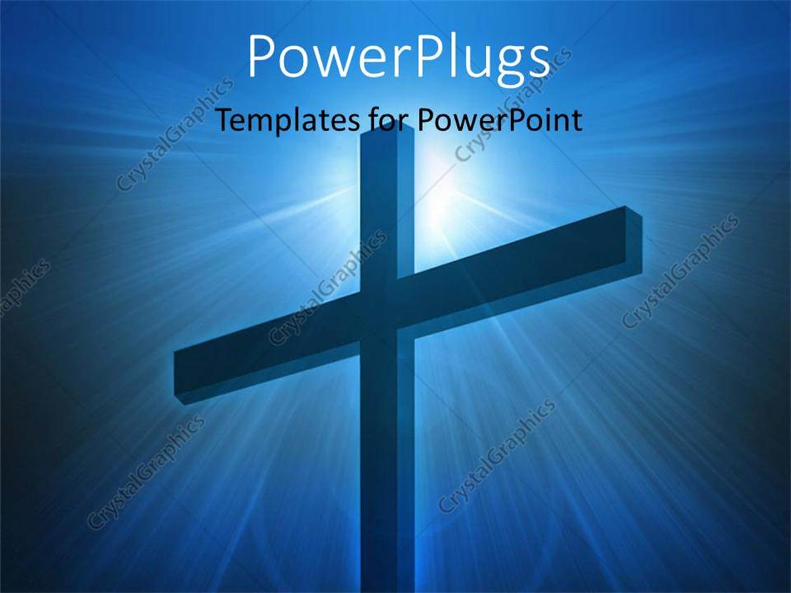 PowerPoint Template: a big cross on a lit blue colored background (25007)