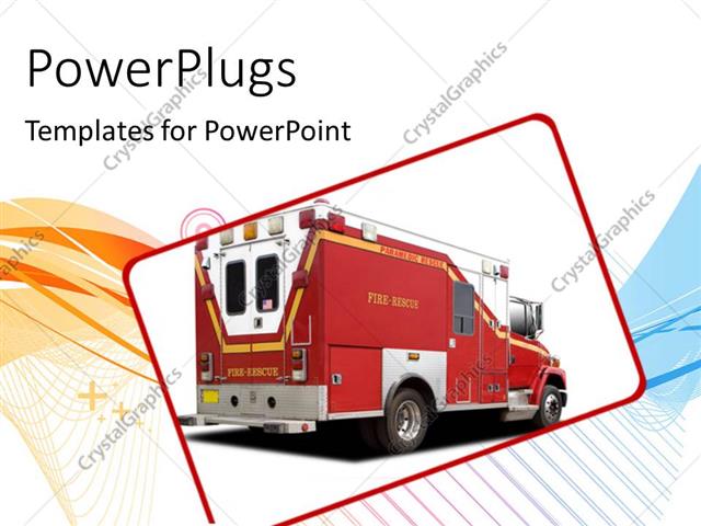 PowerPoint Template: big red fire rescue truck over white background ...