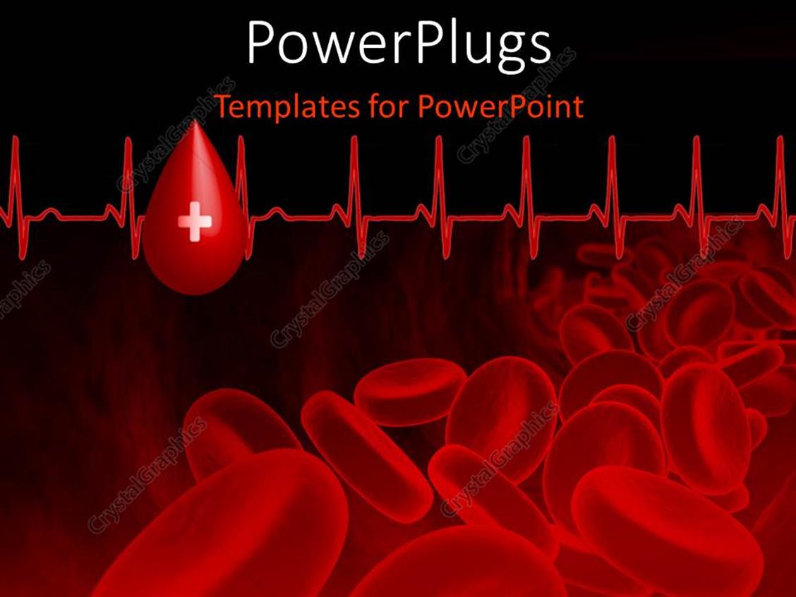 PowerPoint Template: Blood platelets with heart beat pulse on black ...
