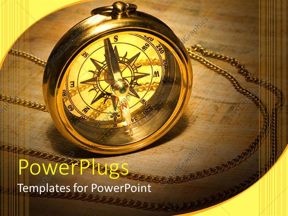 PowerPoint Template: a compass with a brownish background and place for ...