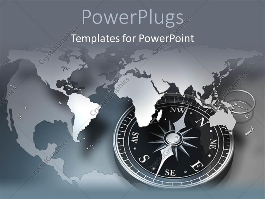 PowerPoint Template: a compass with the map of the Earth in the ...