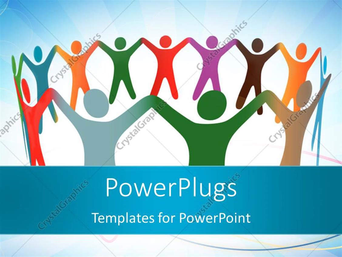 PowerPoint Template: Depiction of unity with colored people holding ...