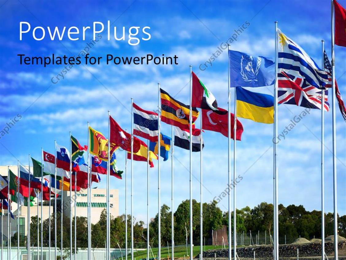 PowerPoint Template: different Flags of the world flapping in the wind ...