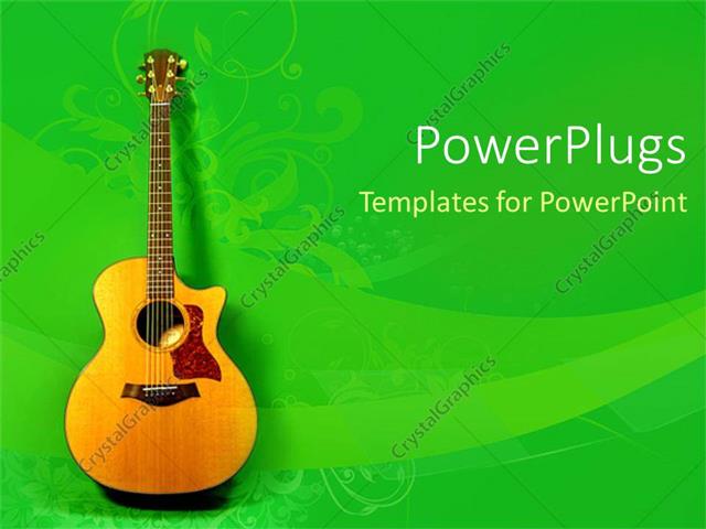 PowerPoint Template: Fine yellow acoustic guitar on a leaf green ...