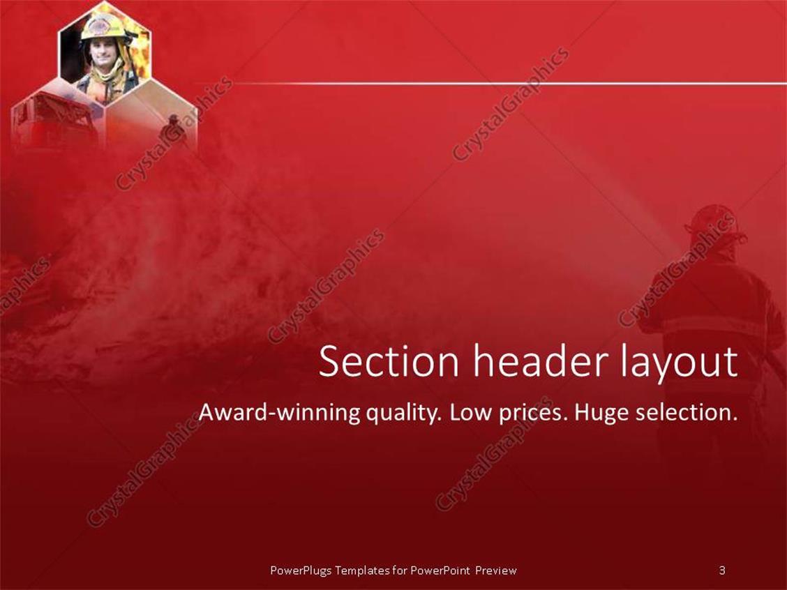 PowerPoint Template: fire fighter firemen fire truck red background (12311)