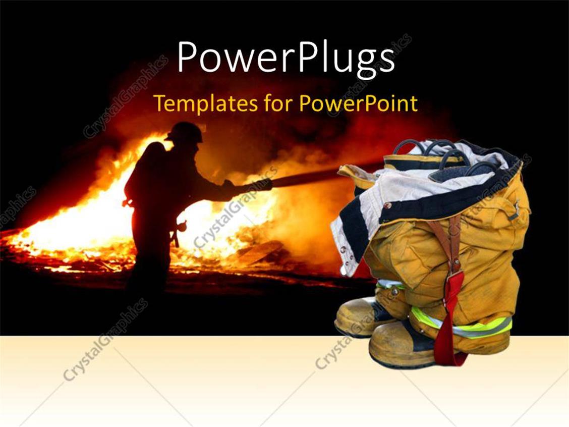PowerPoint Template: Fireman quenching fire with fire equipment in ...