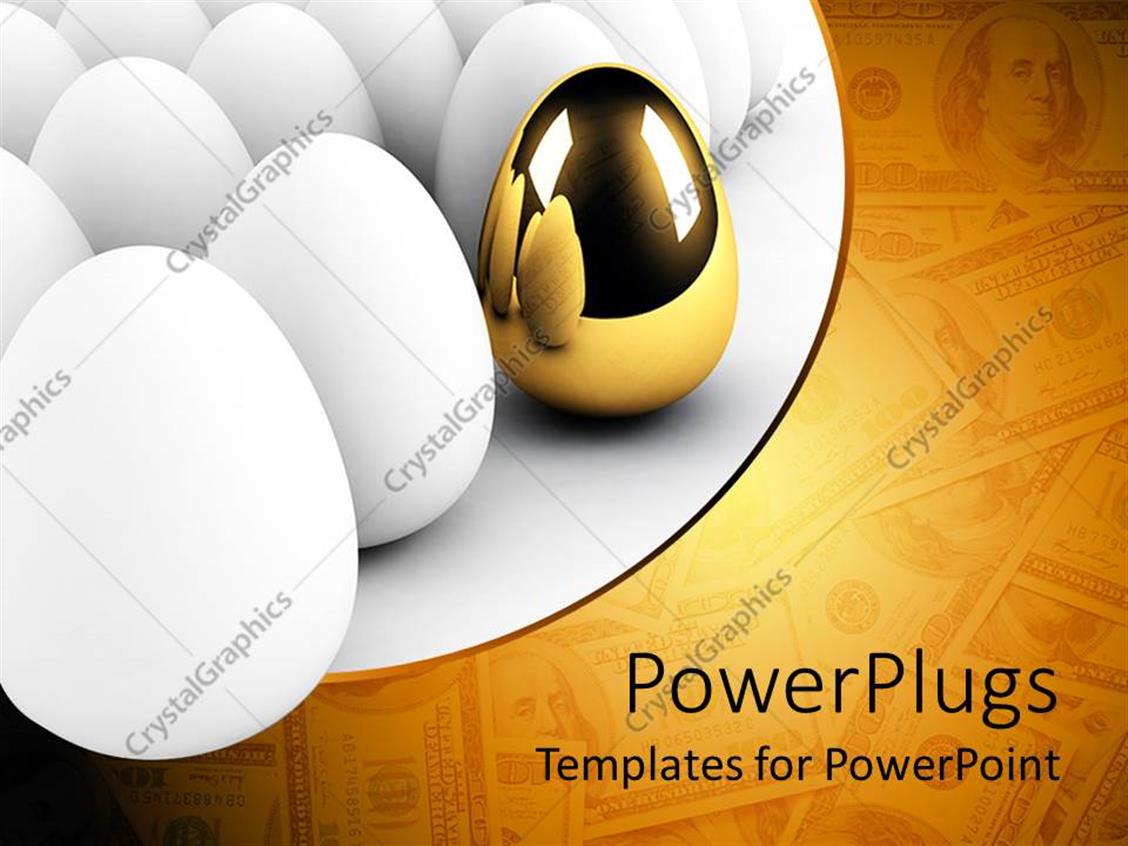 PowerPoint Template: Golden egg in bunch of white eggs (14506)