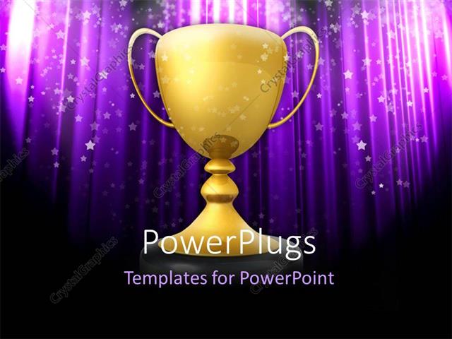 PowerPoint Template: Golden trophy on black stand with abstract glowing ...