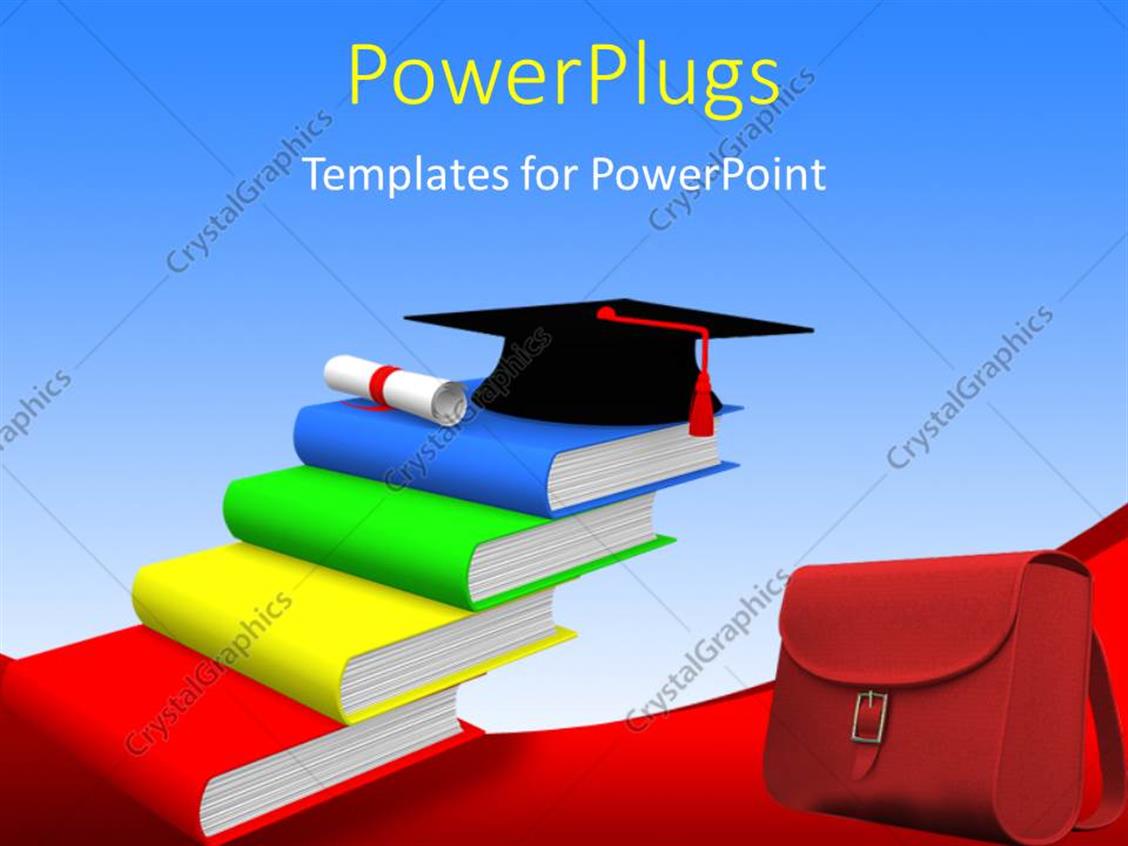 PowerPoint Template: Graduation cap on pile of colored books arranged ...