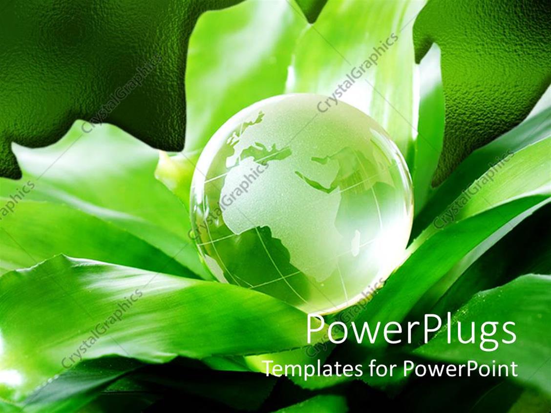 PowerPoint Template: green earth globe on huge green leaves and green ...