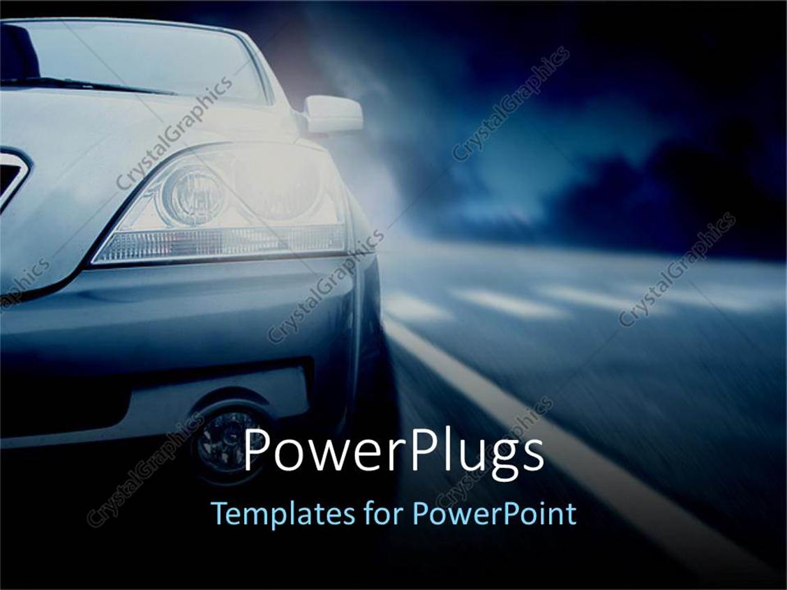 PowerPoint Template: Half of car with headlights on, nighttime highway ...