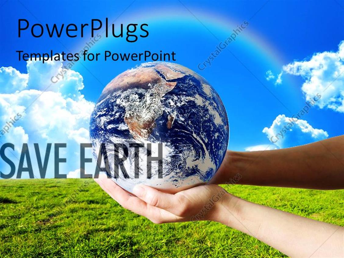 PowerPoint Template: Hand holding a globe saving environment recycle ...