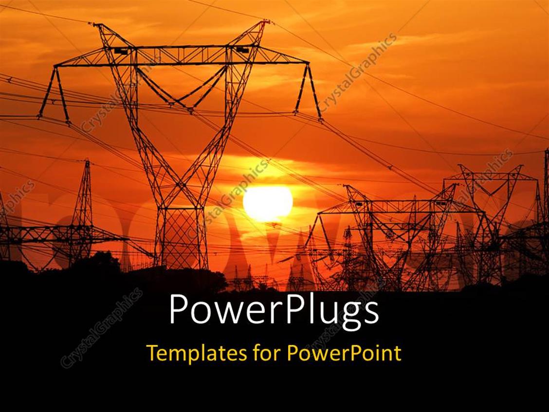 PowerPoint Template: high voltage electric poles with sunset (23721)