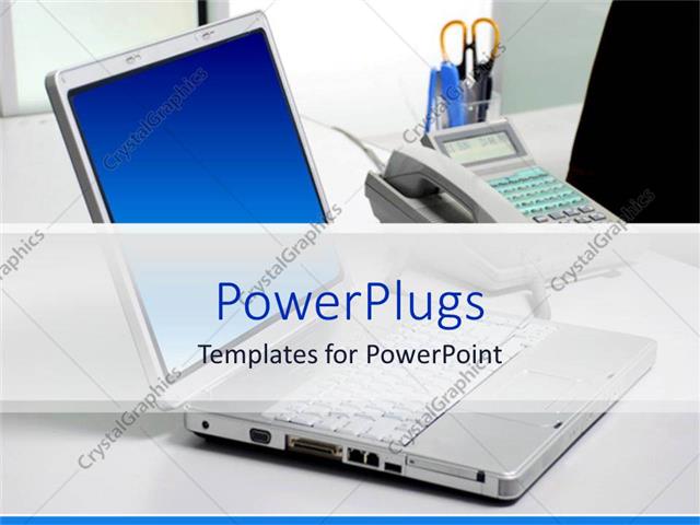PowerPoint Template: Laptop computer next to phone and office supplies ...