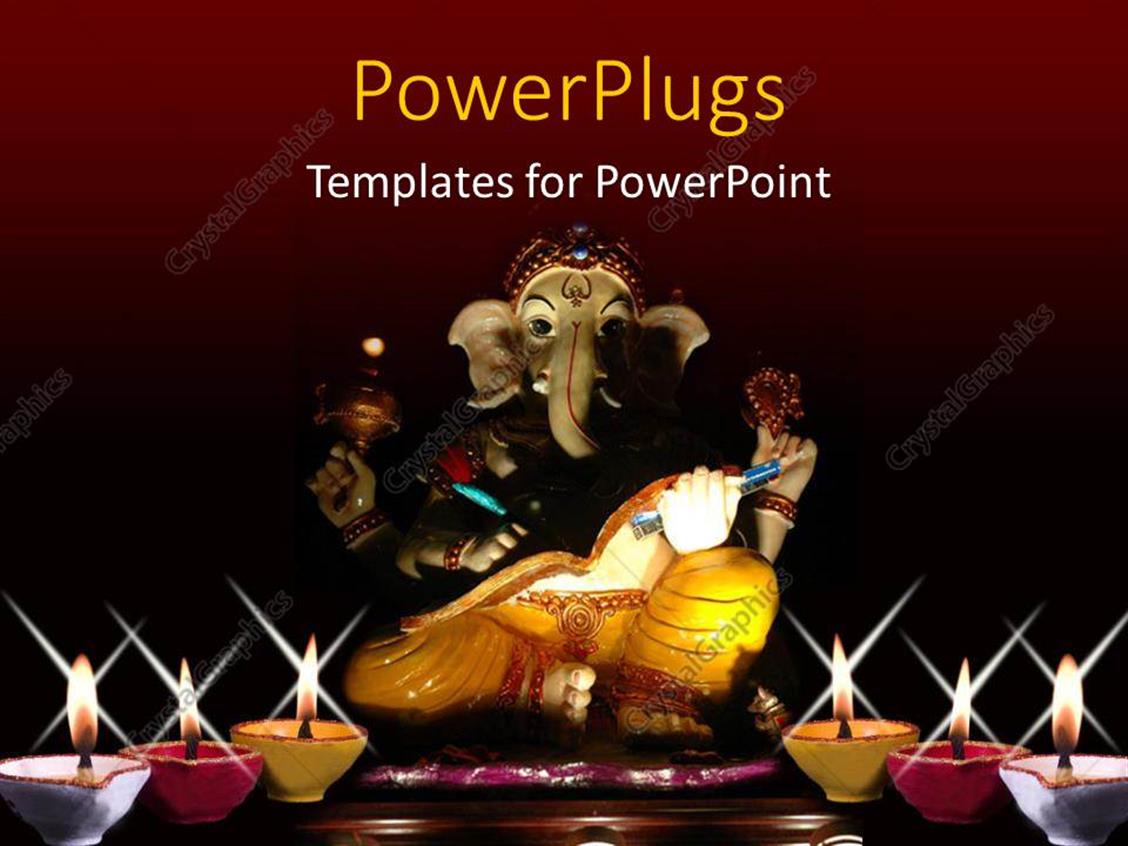 PowerPoint Template: Lighted candles with statue of ganesha on red background (13319)