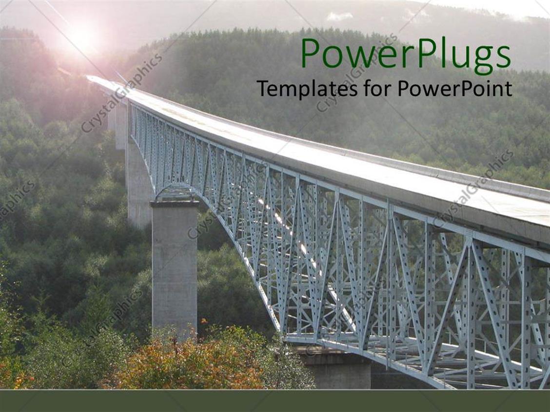 PowerPoint Template: Long steel structured bridge on a natural green ...