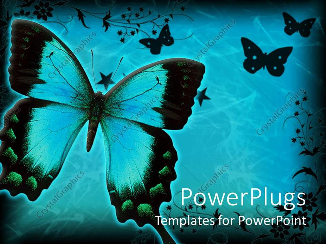 PowerPoint Template: lots of butterflies with floral designs on a blue ...