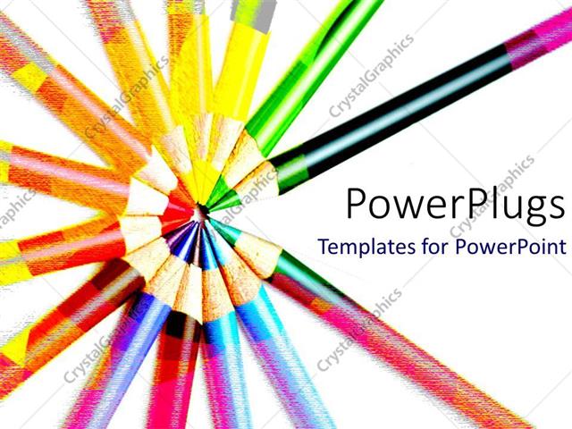 PowerPoint Template: Lots of colorful pencils pointing inward on a ...