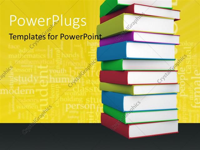 PowerPoint Template: Multi colored books stacked with education ...