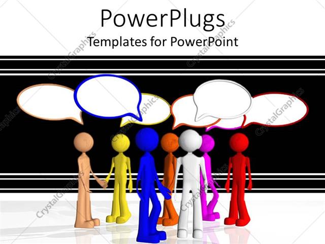PowerPoint Template: Multi colored human figures having a discussion on ...