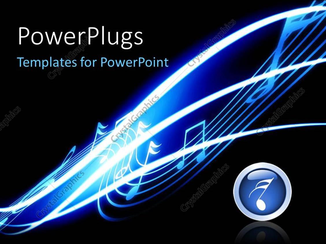 PowerPoint Template: music icons and notes with waves on dark ...