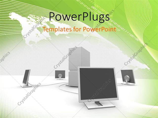 PowerPoint Template: a number of monitors with a cpu and map in the ...