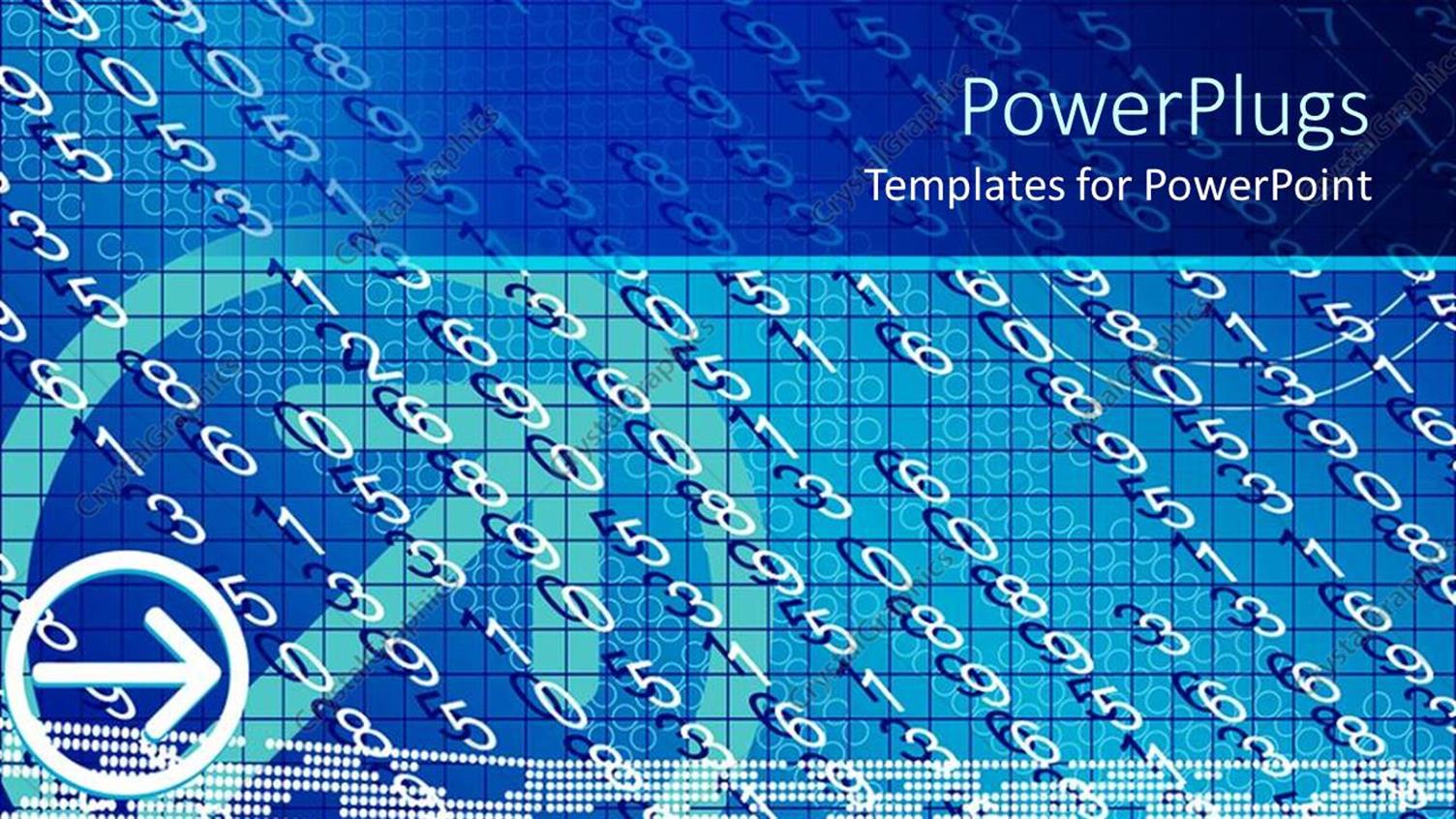 PowerPoint Template: Numeric digits lined on blue background with small ...