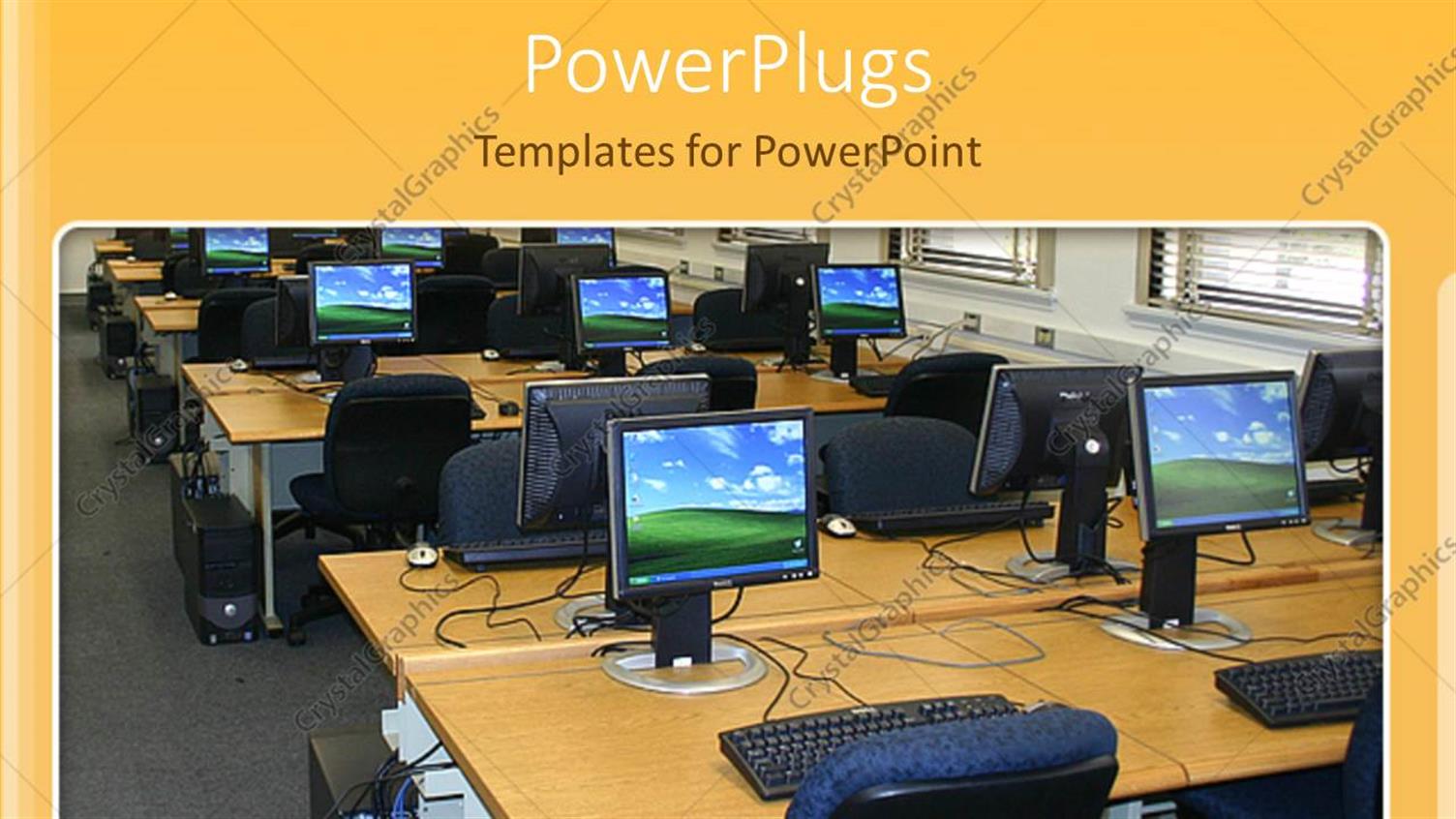 PowerPoint Template: Office with desks, chairs and desktop computers ...