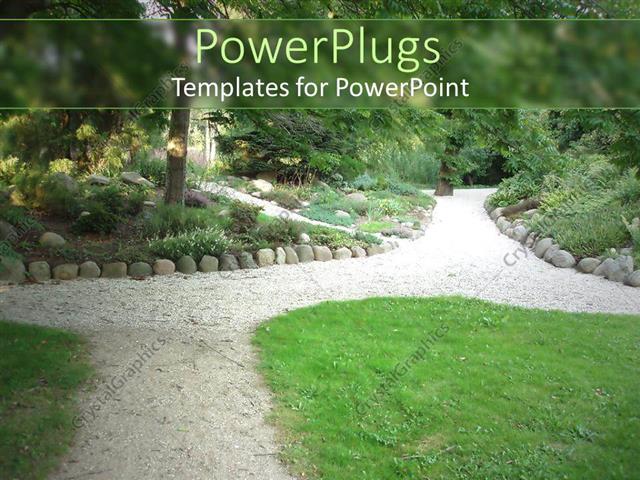 PowerPoint Template: Park garden pathway with grass, gravel, shrubs ...