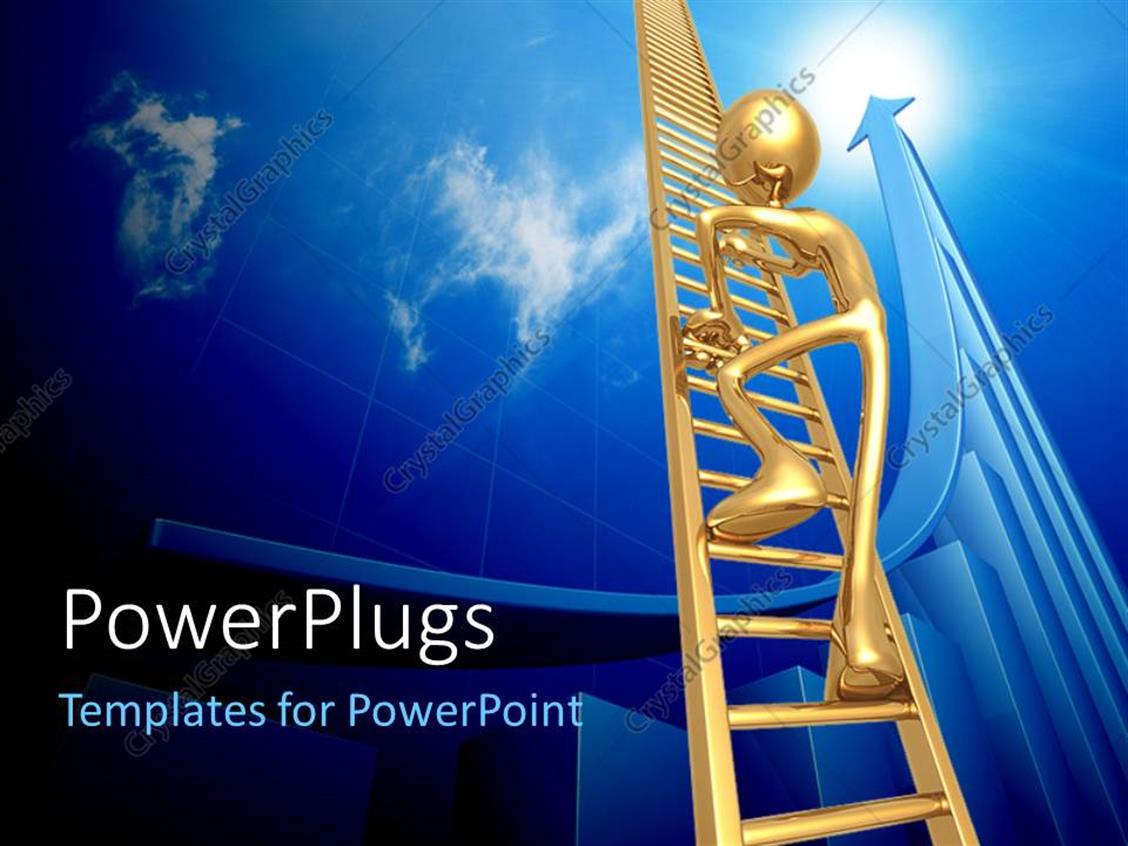 PowerPoint Template: a person climbing the ladder with bluish ...