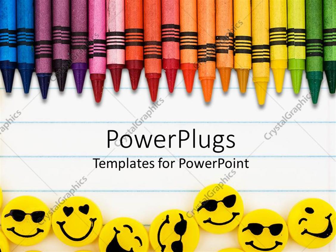 PowerPoint Template: rainbow color crayons and yellow erasers with ...