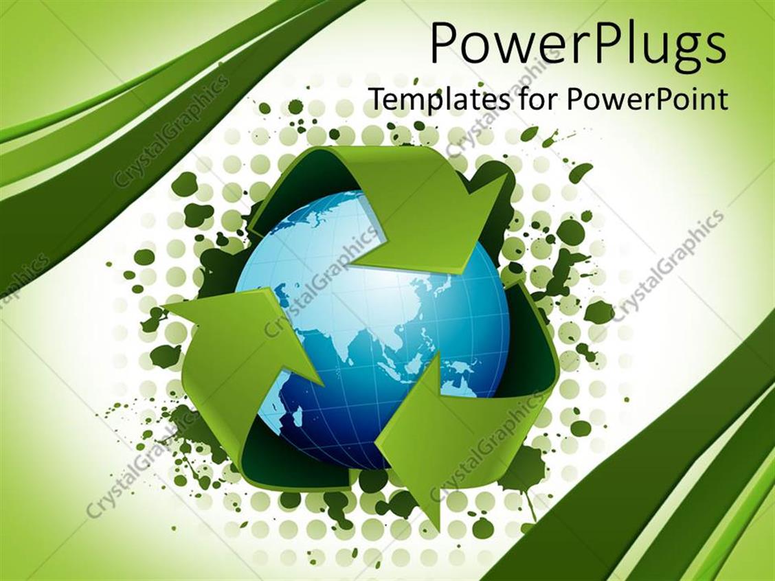 PowerPoint Template: recycling concept with globe surrounded by three ...