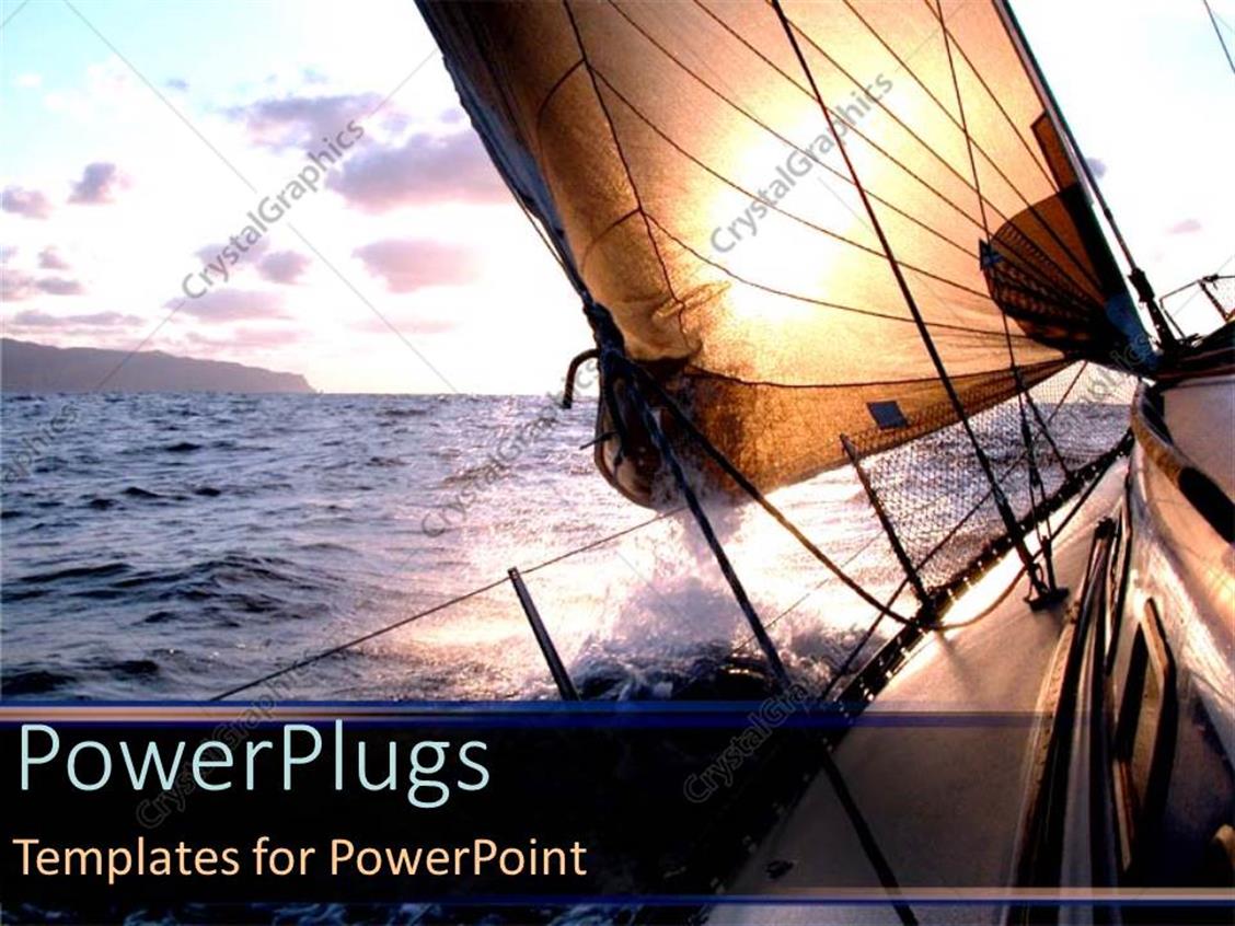 PowerPoint Template: sailing boat on ocean with waves at sunset with ...