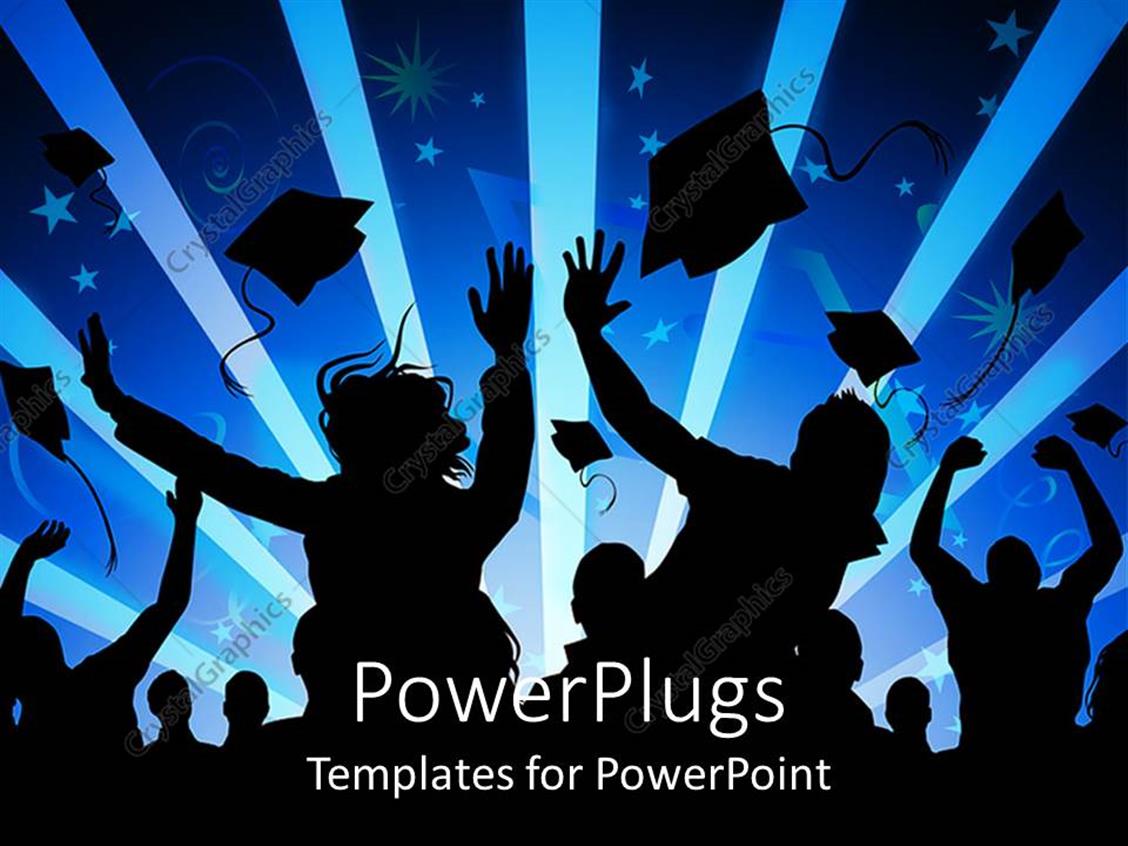 PowerPoint Template: silhouettes of graduating students throwing ...