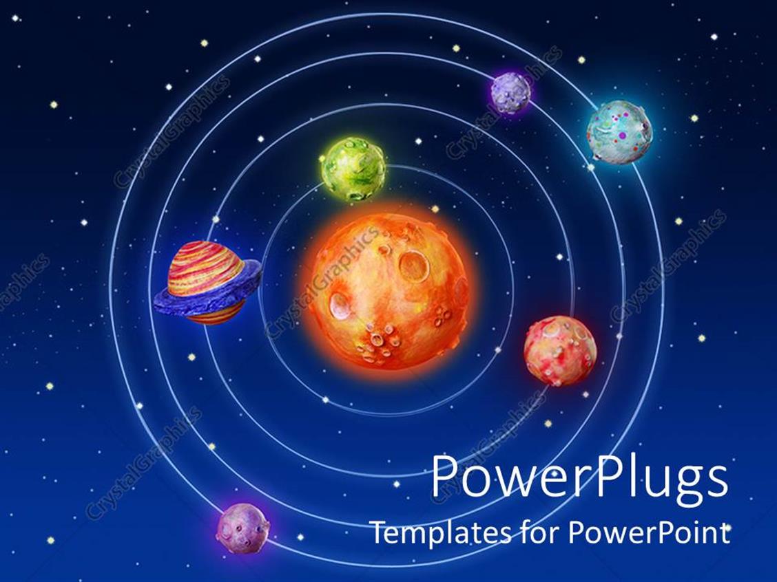 PowerPoint Template: solar system with sun in the center and six ...