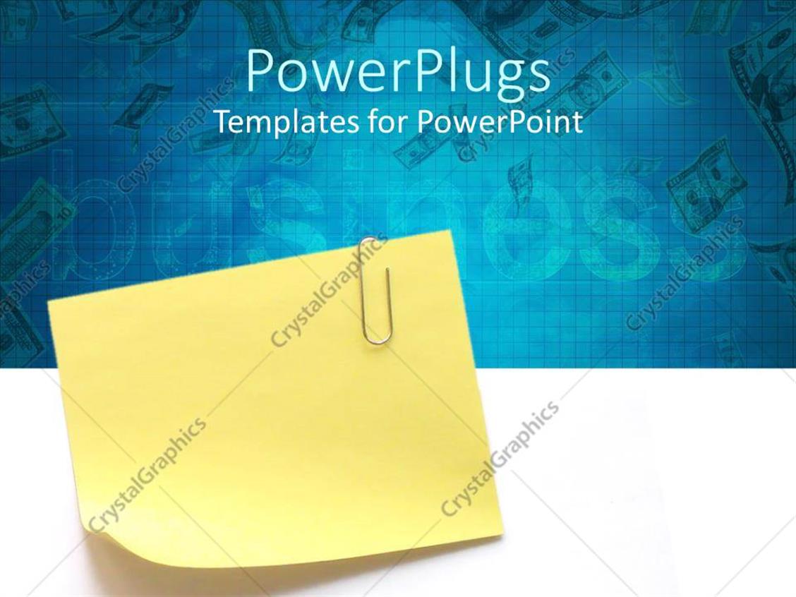 PowerPoint Template: Sticky note with clip in blue background written ...