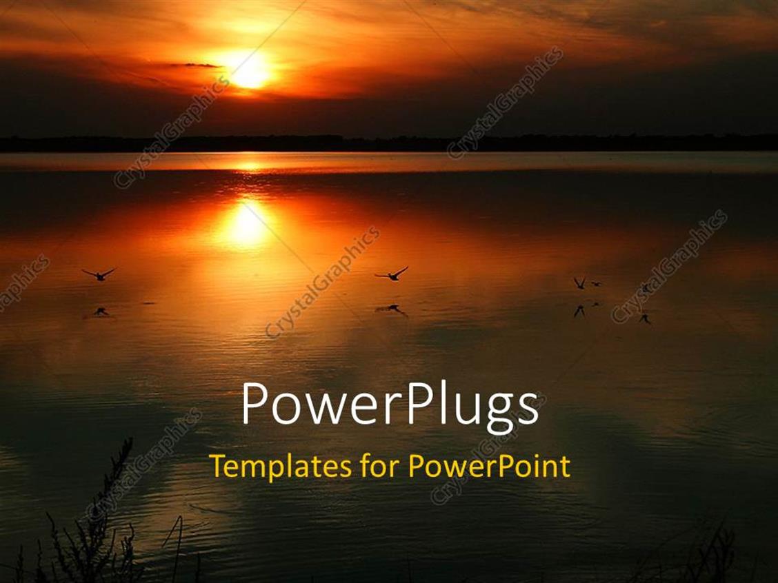 PowerPoint Template: a sunset in the background with a sea in front (17630)