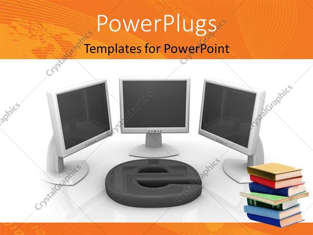 PowerPoint Template: Three computer monitors with large 3D email symbol ...