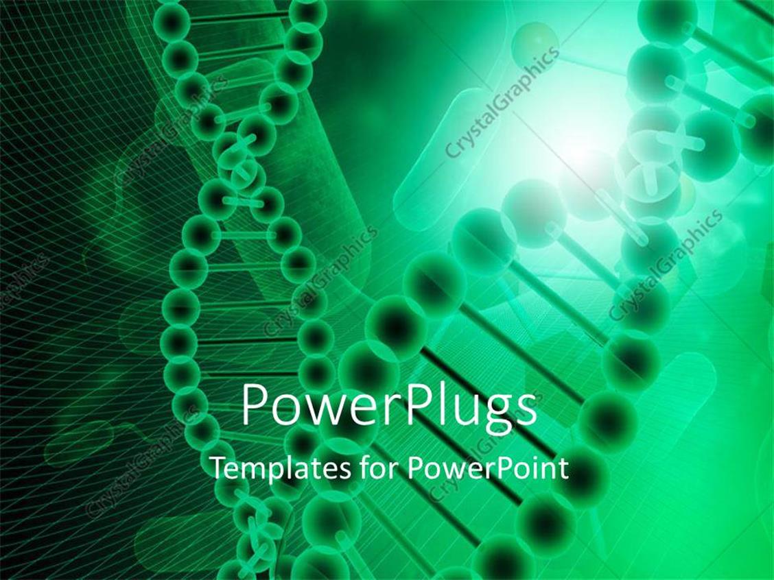 PowerPoint Template: two long strands of DNA on a lit green background ...