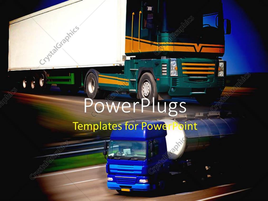 PowerPoint Template: two trucks driving on speed on a tarred road (12994)