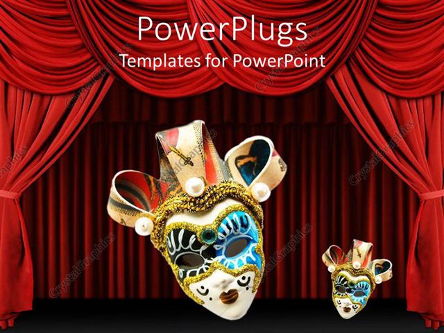 PowerPoint Template: two Venetian masks on red theater curtains ...