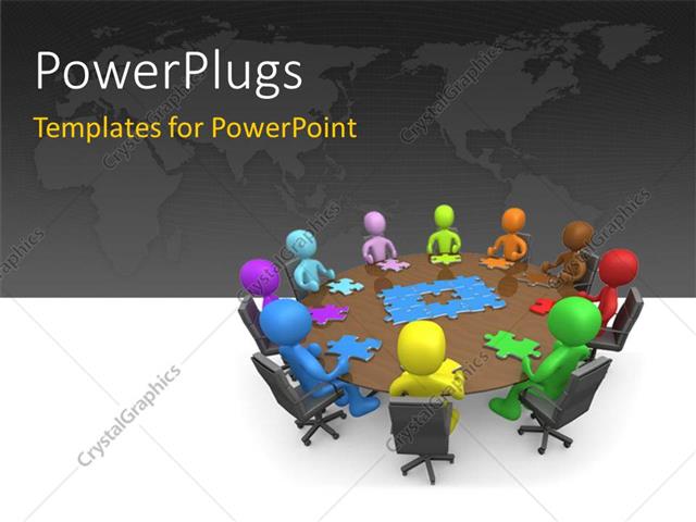 PowerPoint Template: various people sitting at a round table with ...