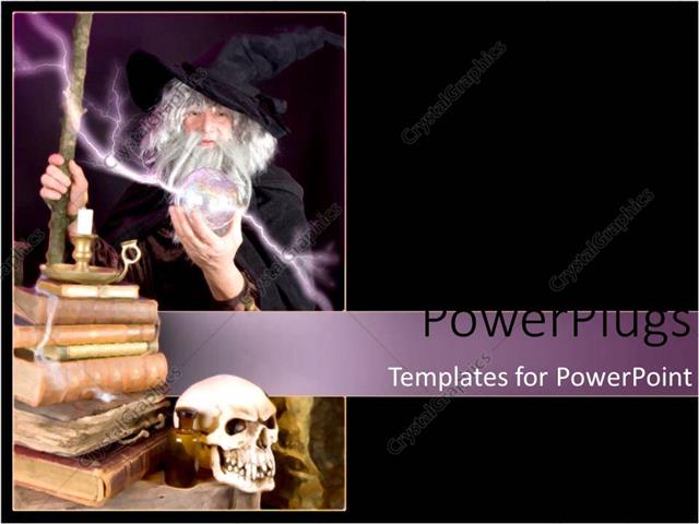 PowerPoint Template: wizard holding lightening magic orb ball with ...